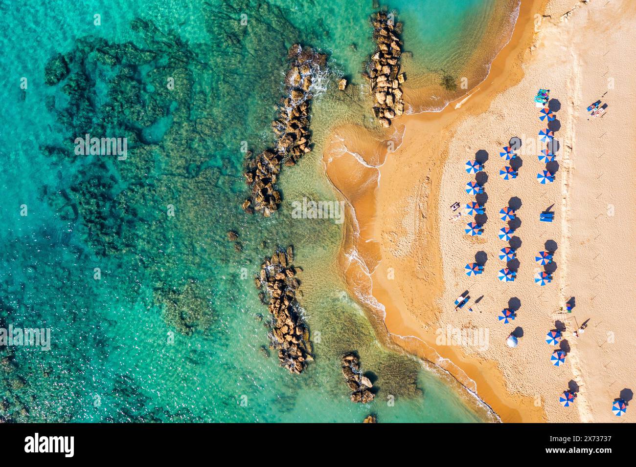 Aerial panoramic view of Coral bay beach, Cyprus. Overhead view of ...