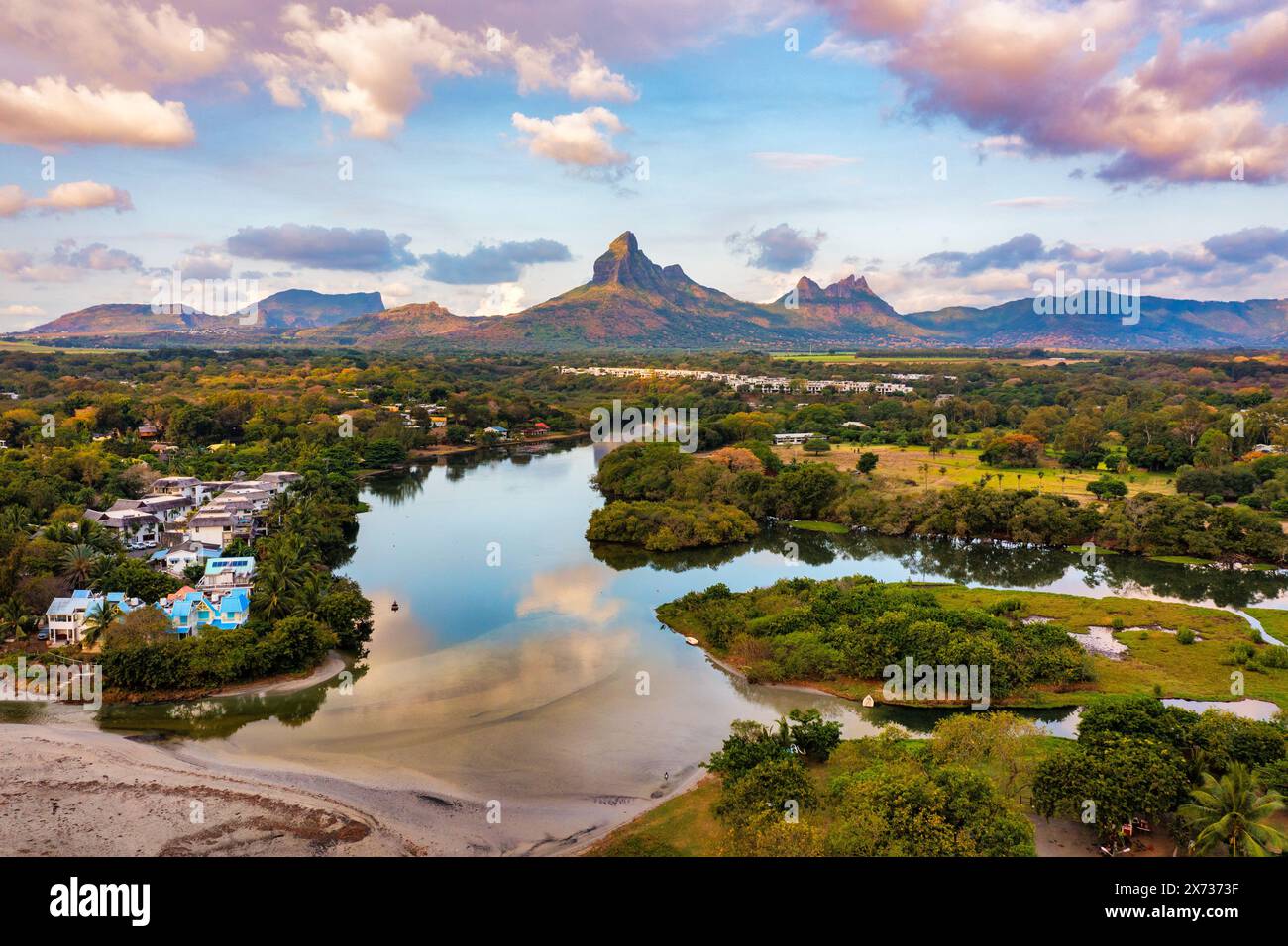 Rempart mountain view from Tamarin bay, Black river, scenic nature of ...