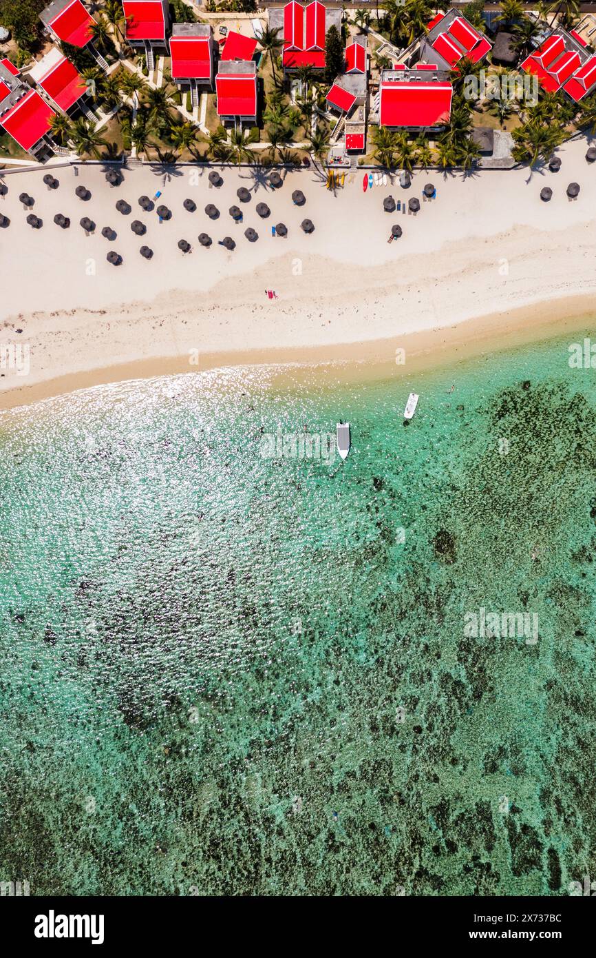 Beautiful Mauritius Island with gorgeous beach Flic en Flac, aerial ...