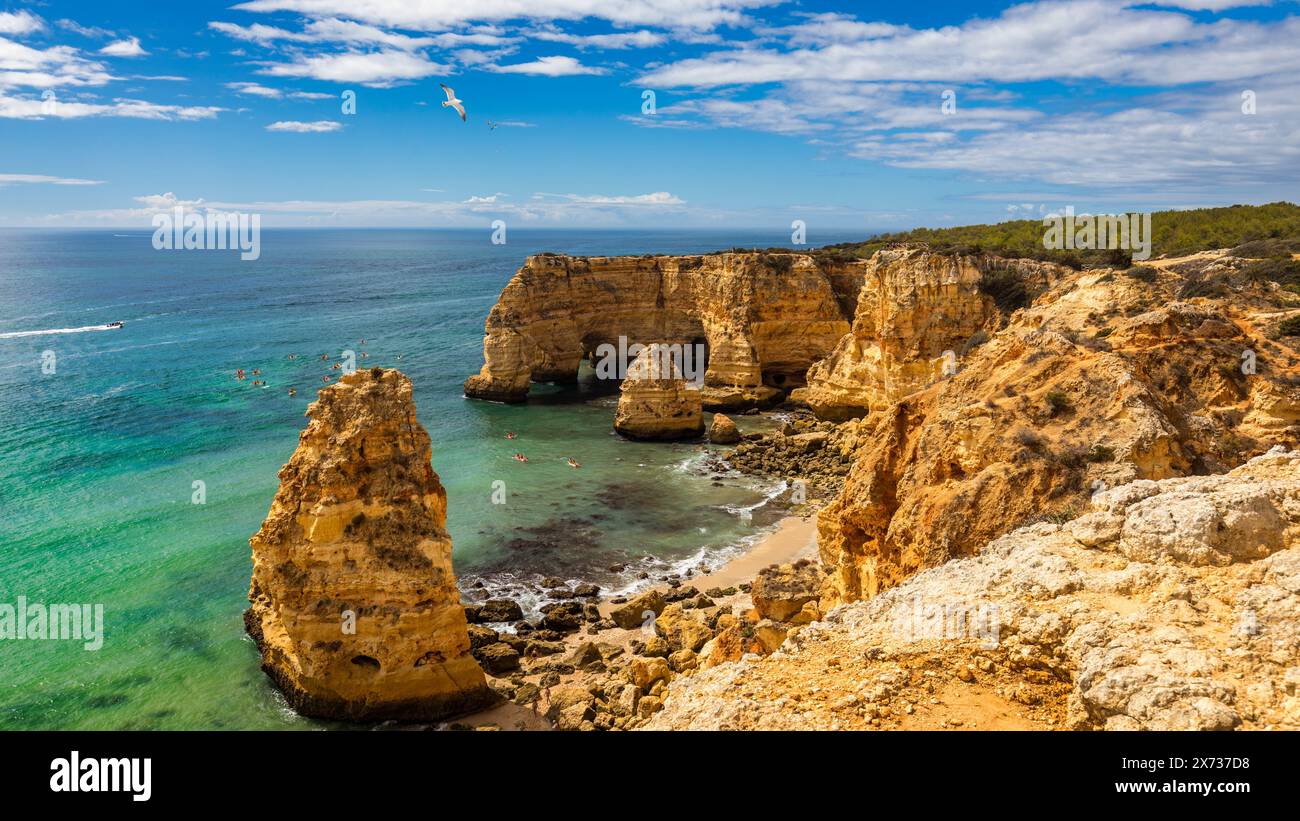 Praia da Marinha, beautiful beach Marinha in Algarve, Portugal. Navy ...
