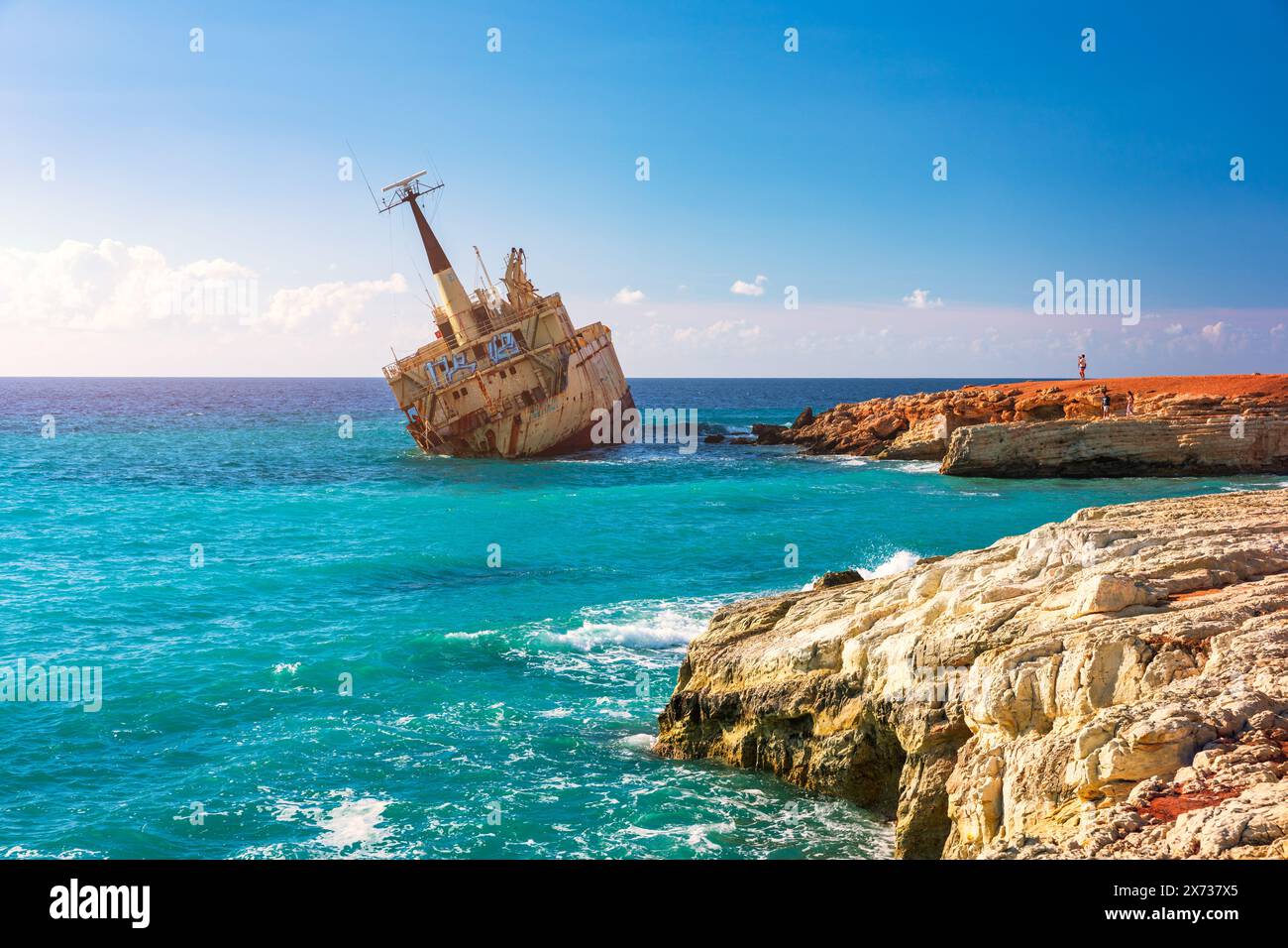 Abandoned Edro III Shipwreck at seashore of Peyia, near Paphos, Cyprus ...