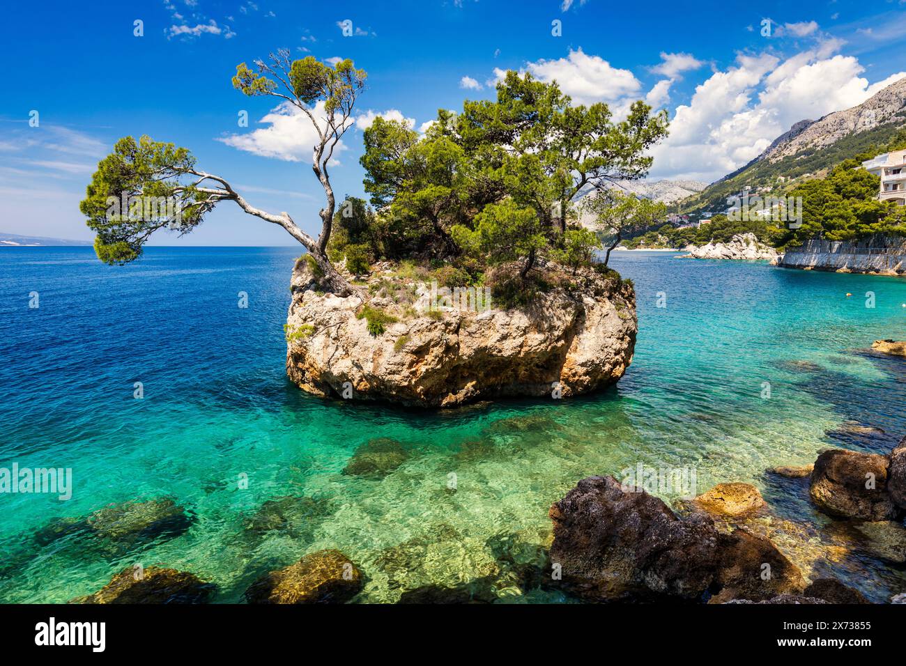 Kamen Brela symbol of the city of Brela on Adriatic coast of Dalmatia ...