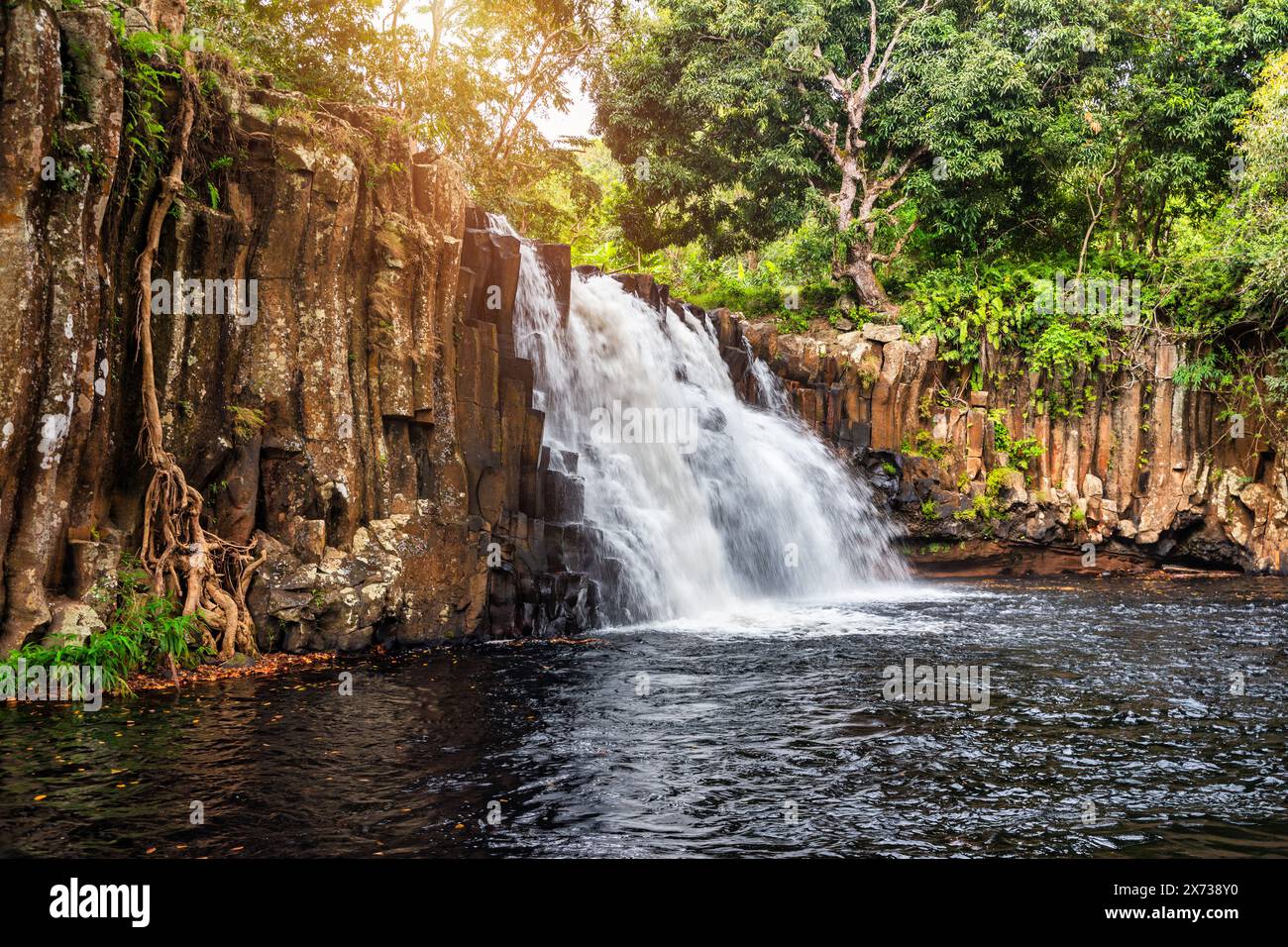 Rochester falls on the island of Mauritius. Waterfall in the jungle of ...