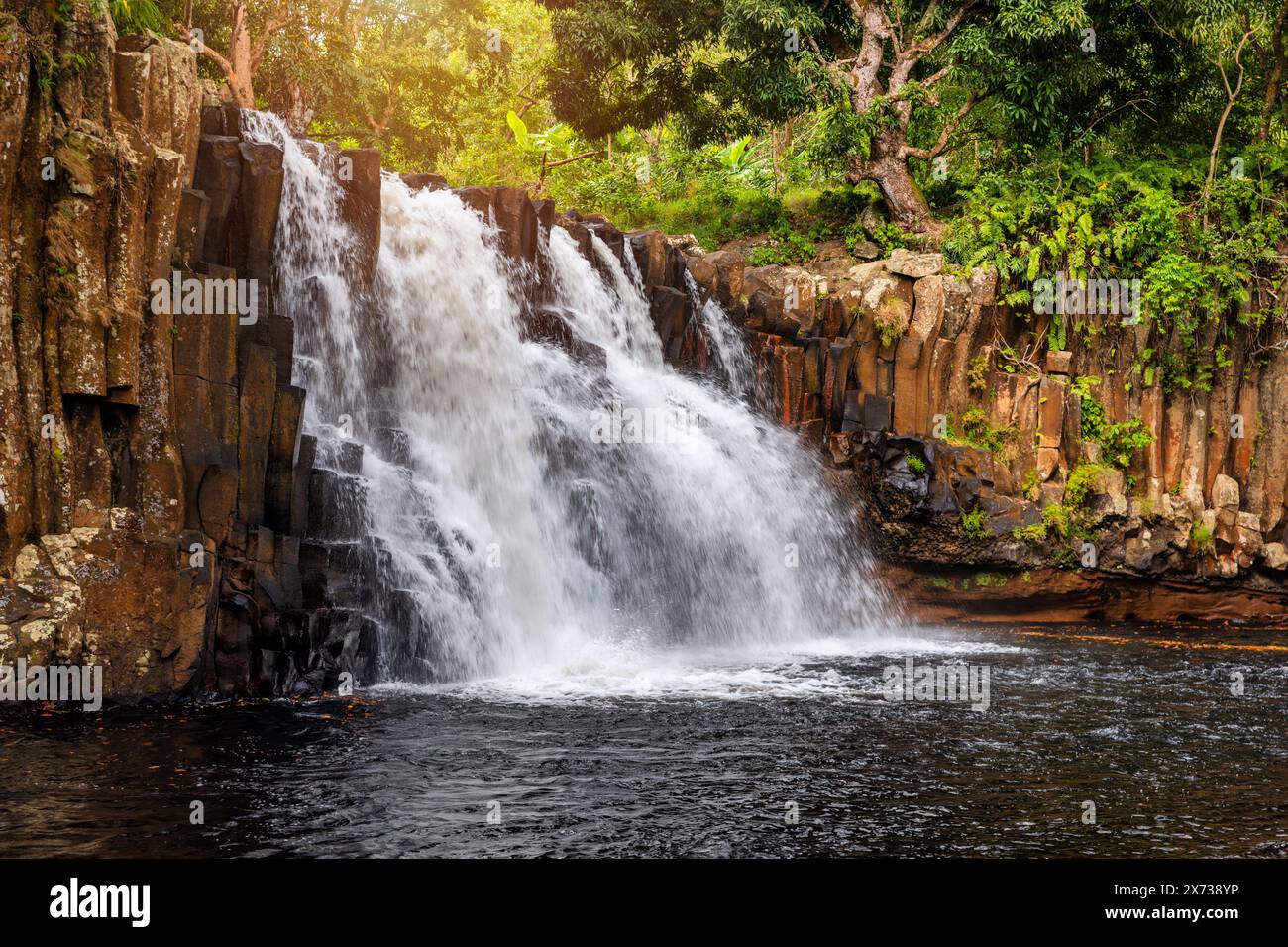 Rochester falls on the island of Mauritius. Waterfall in the jungle of ...