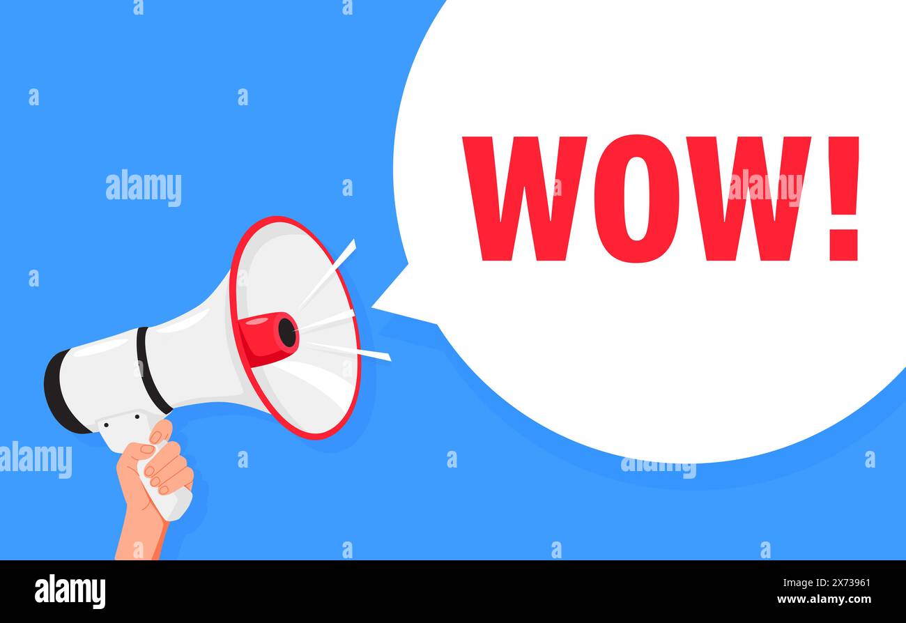 Wow. Hand hold megaphone speaker for announce. Attention please ...