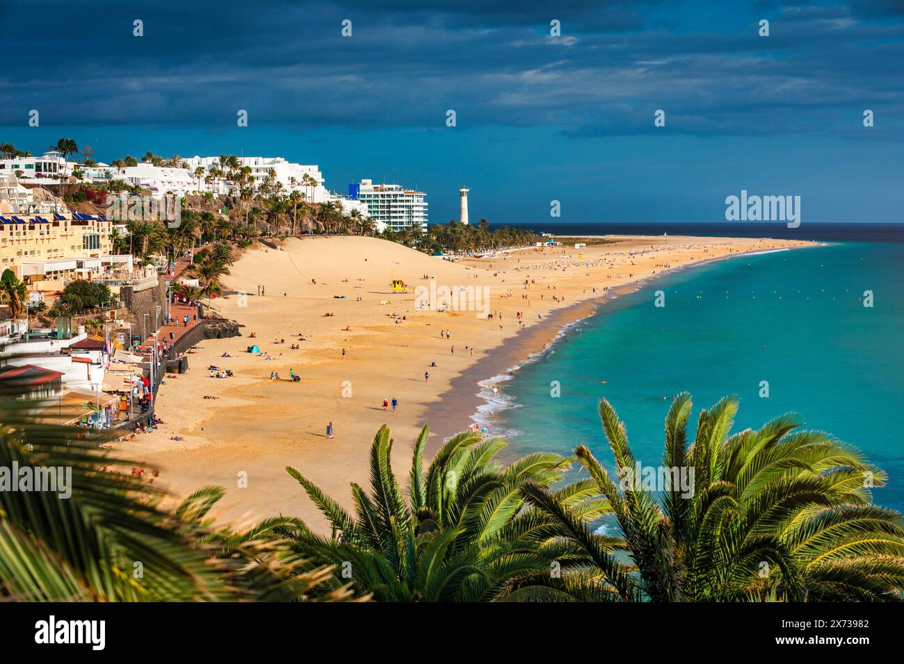 Aerial view of beach in Morro del Jable town (Morro Jable beach) on ...