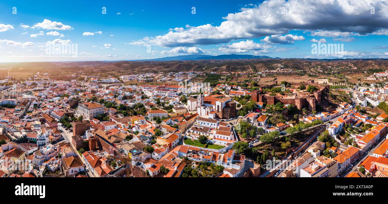 View of Silves town buildings with famous castle and cathedral, Algarve ...