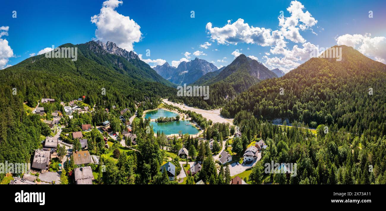 Jasna lake with beautiful mountains. Nature scenery in Triglav national ...