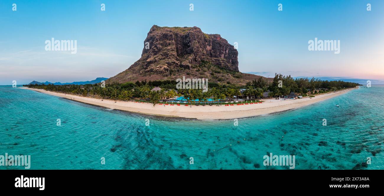 Aerial view of Le morne Brabant in Mauriutius. Tropical crystal ocean ...