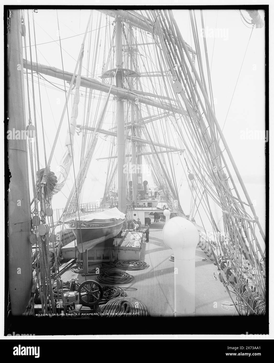 Sailing ship R.C. Rickmers, deck view, looking aft, Detroit Publishing ...