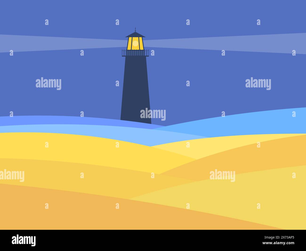 View of the coast with a lighthouse. Landscape with a sandy beach and a ...