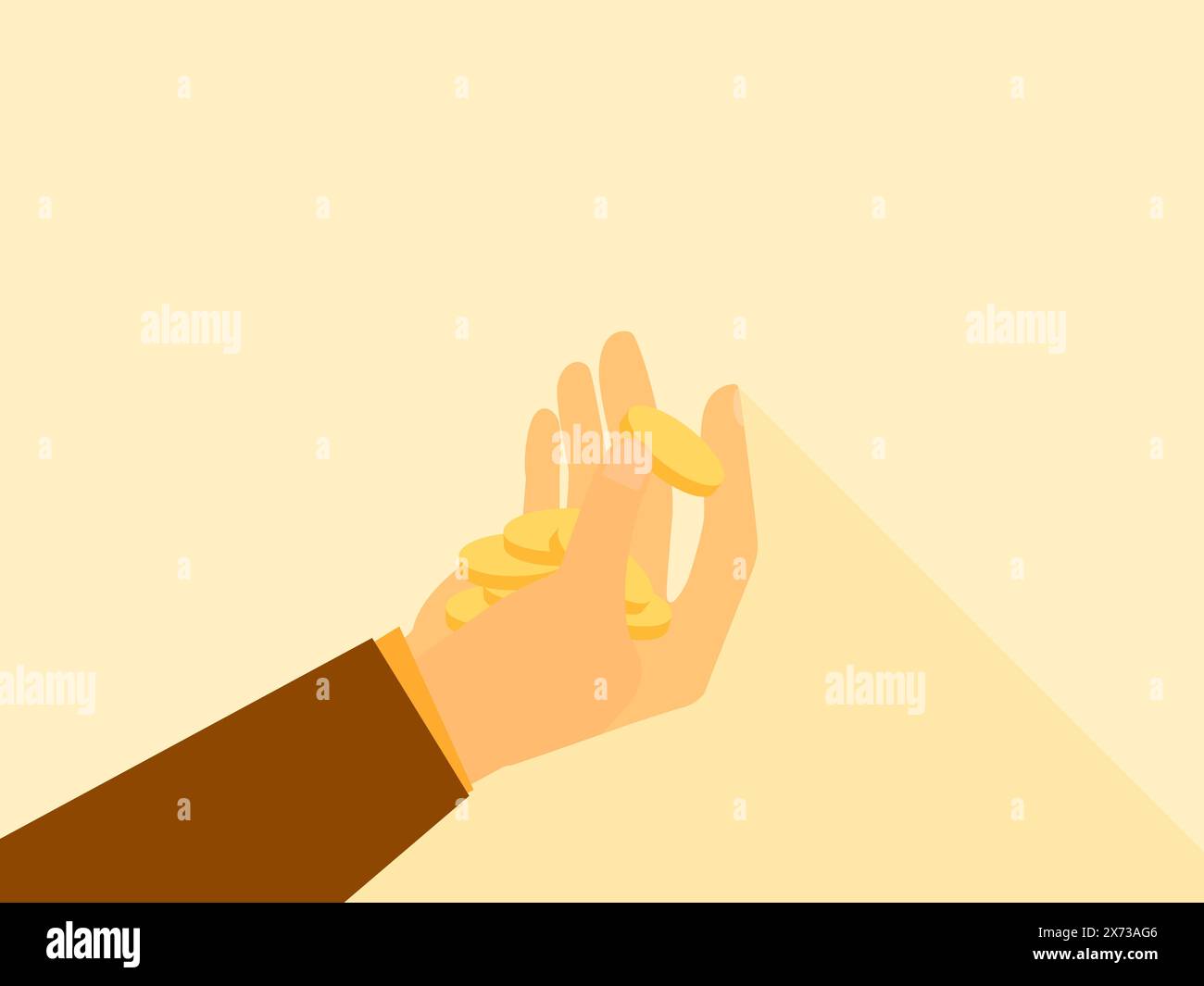 Hand holding gold coin with fingers, flat style design with long shadow ...