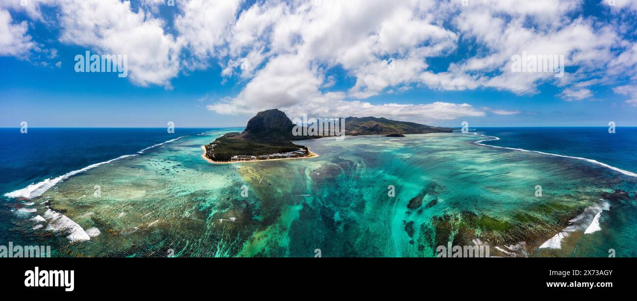 Aerial view of Mauritius island panorama and famous Le Morne Brabant ...