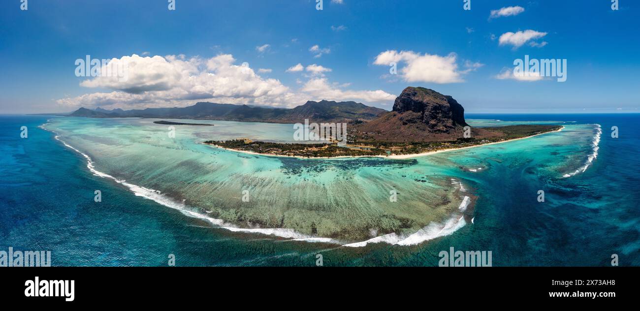 Aerial view of Mauritius island panorama and famous Le Morne Brabant ...