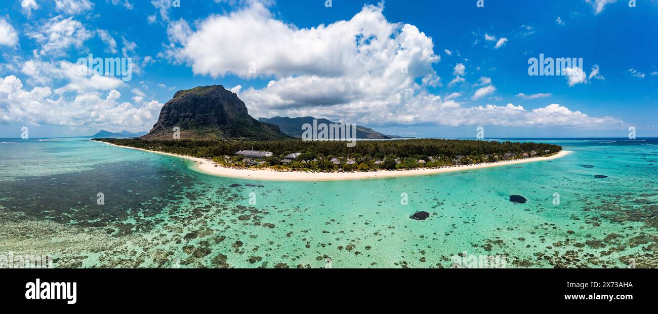 Aerial view of Le morne Brabant in Mauriutius. Tropical crystal ocean ...