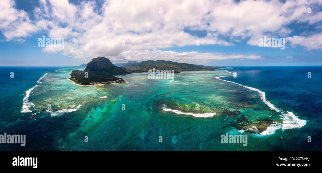 Aerial view of Mauritius island panorama and famous Le Morne Brabant ...