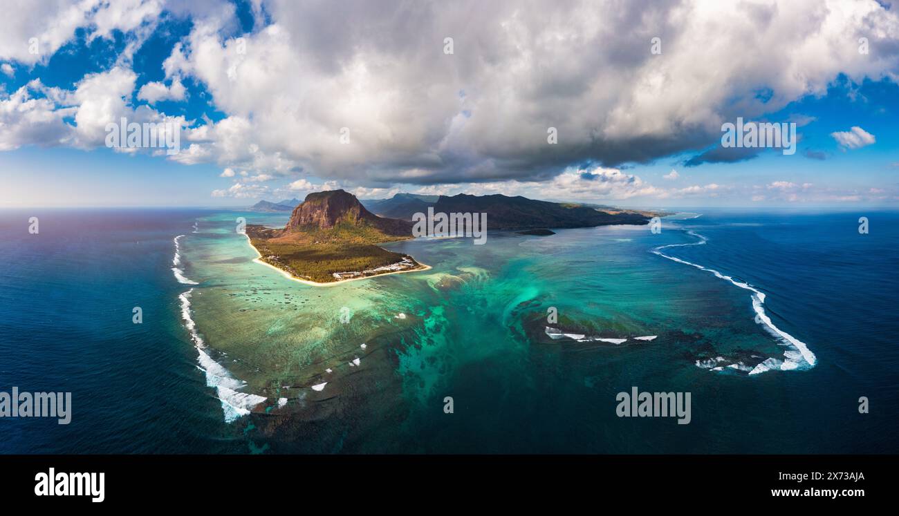 Aerial view of Mauritius island panorama and famous Le Morne Brabant ...