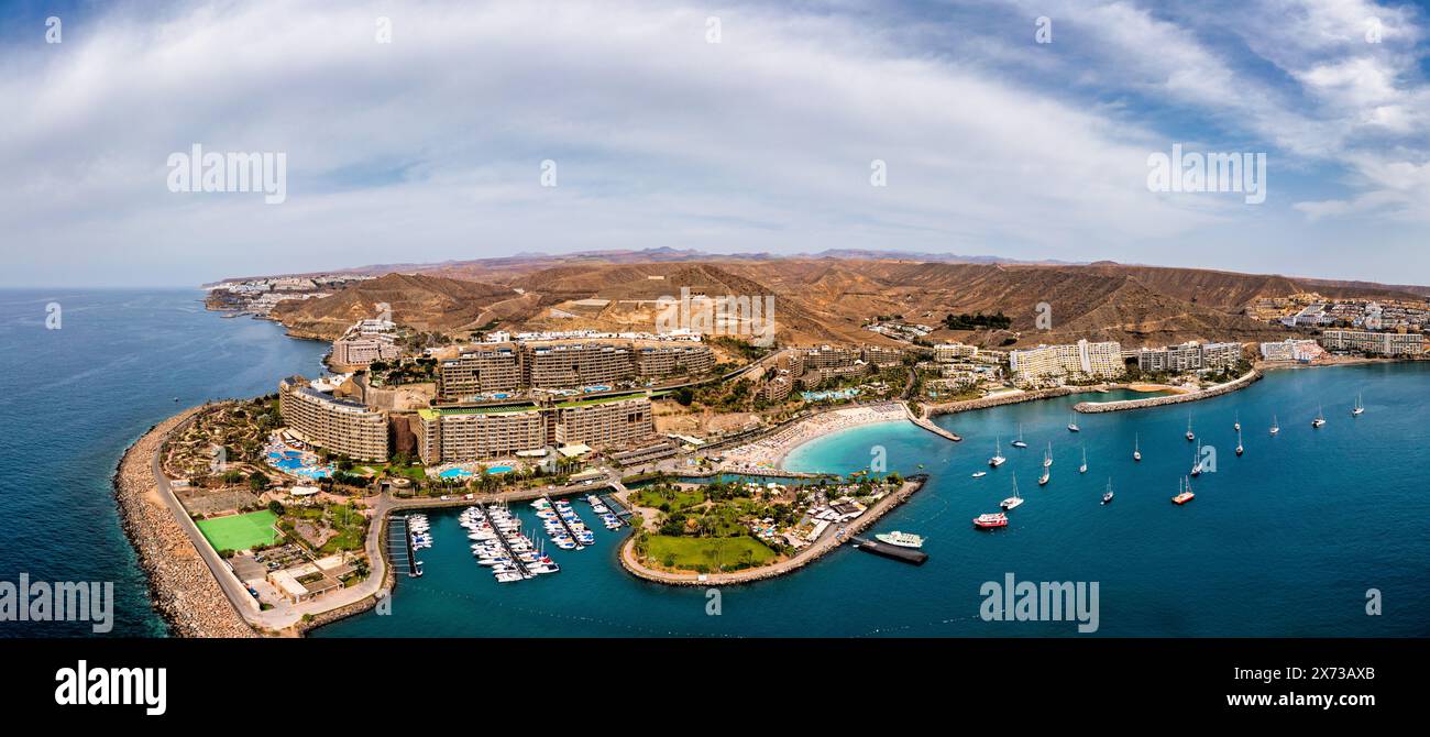 Aerial view with Anfi beach and resort, Gran Canaria, Spain. Playa Anfi ...