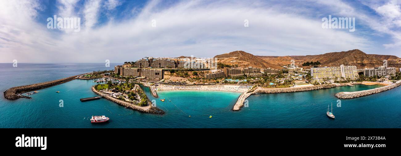 Aerial view with Anfi beach and resort, Gran Canaria, Spain. Playa Anfi ...
