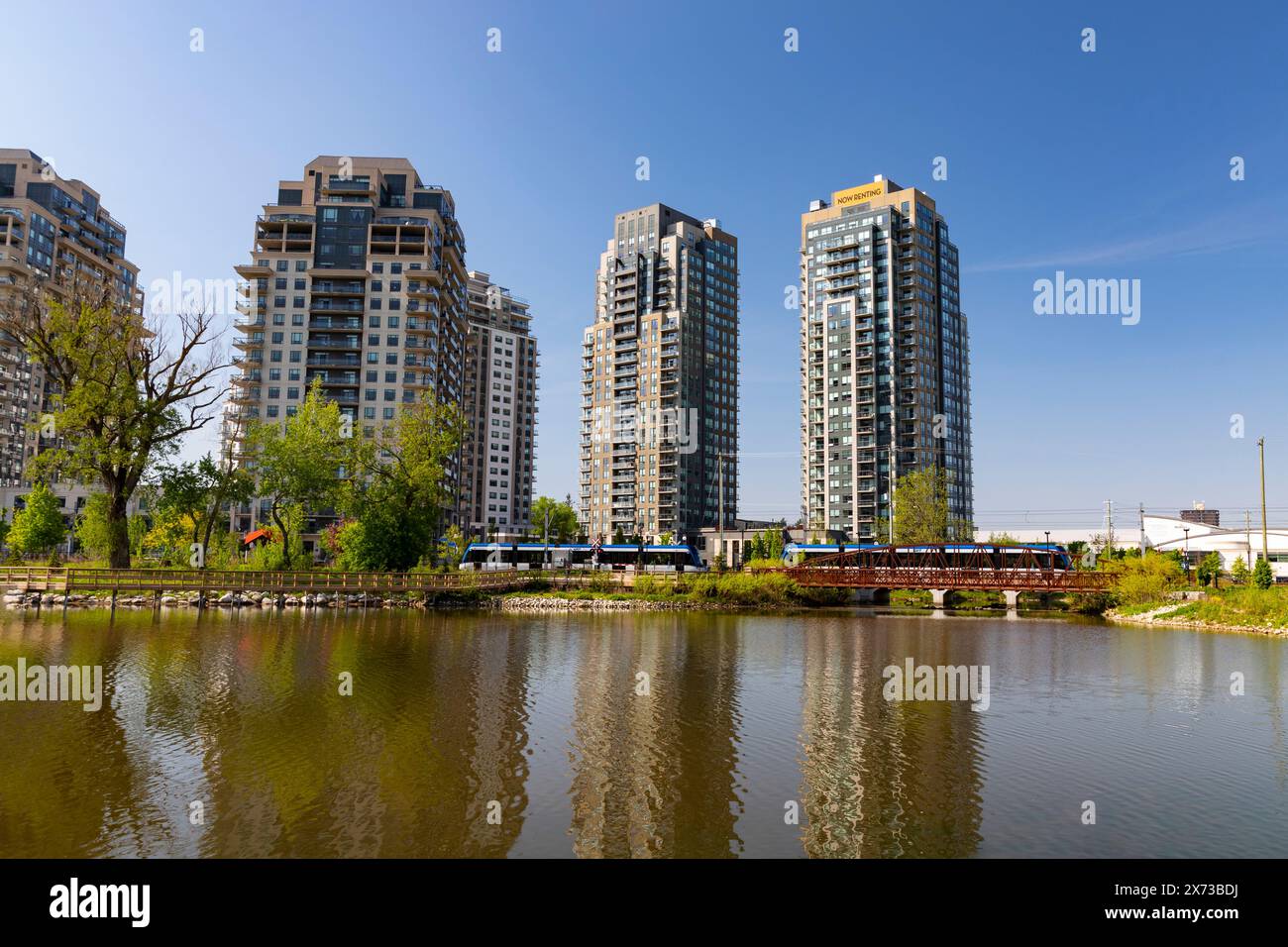 Modern condominium buildings fill the sky in Waterloo Ontario Canada ...