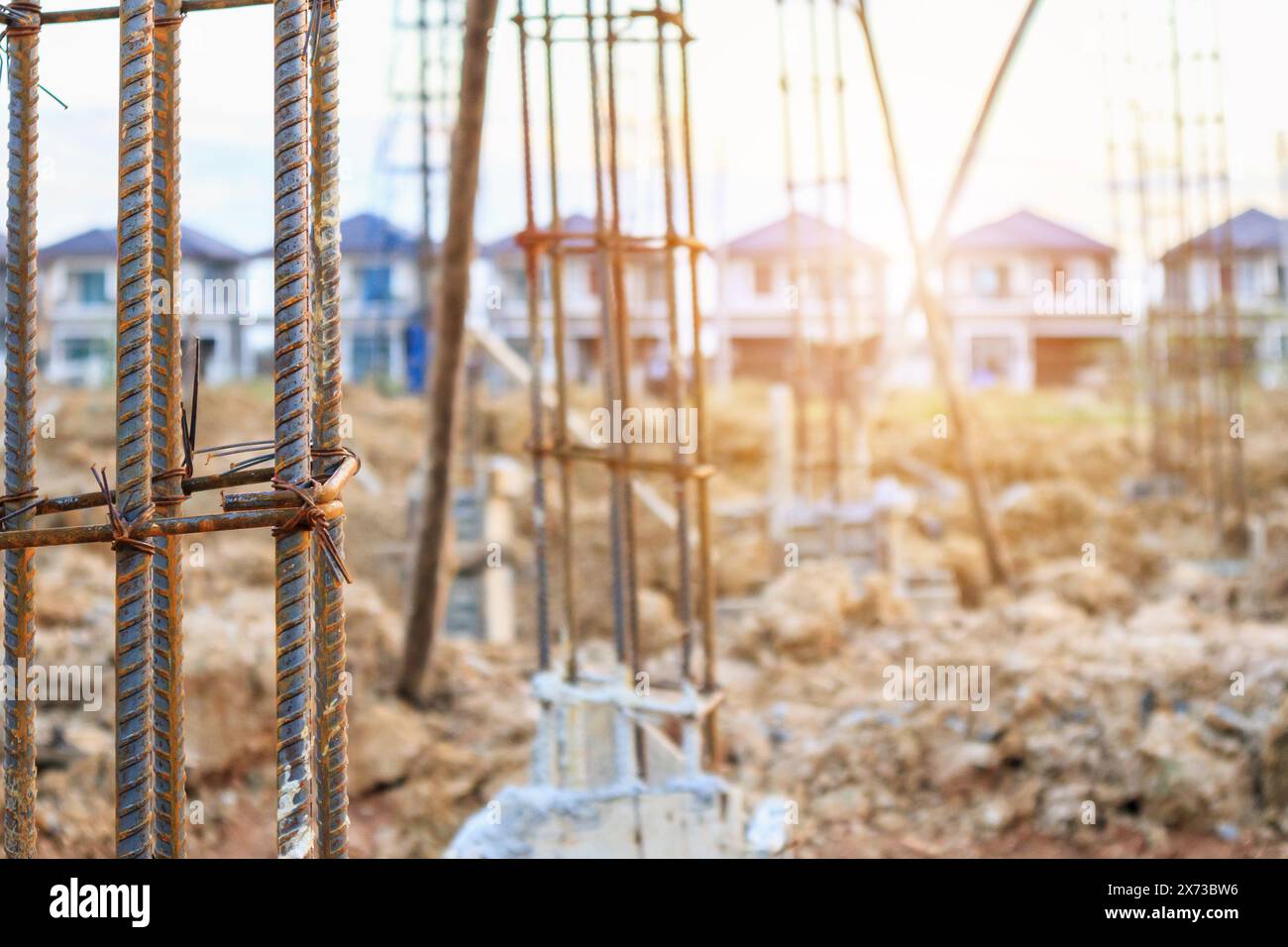 New House building construction site with rebar steel to reinforced ...