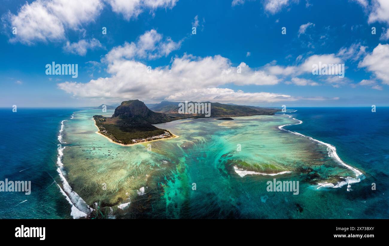 Aerial view of Mauritius island panorama and famous Le Morne Brabant ...