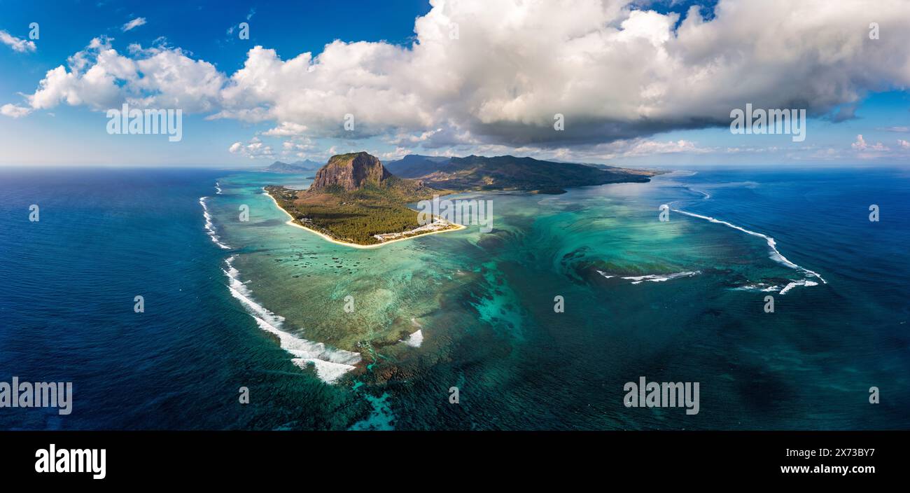 Aerial view of Mauritius island panorama and famous Le Morne Brabant ...