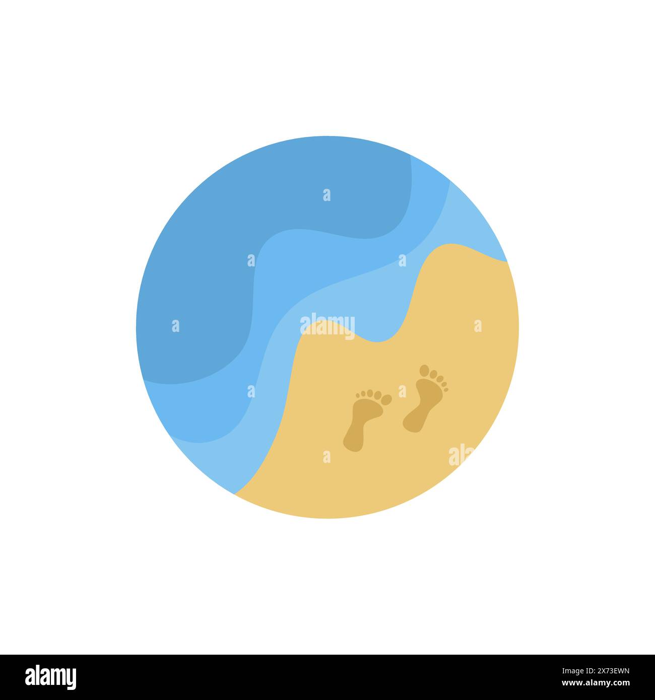 Footprints on sandy beach with ocean waves in the shape of a circle ...