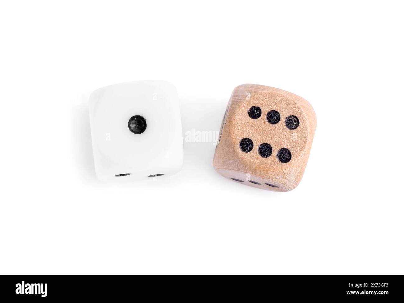 Two dices isolated on white, top view. Game cubes Stock Photo - Alamy