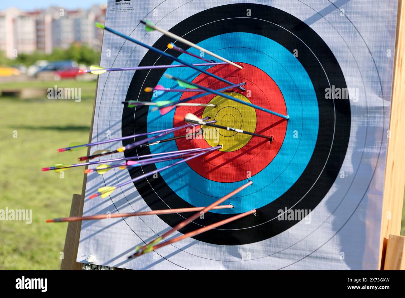 IVANO-FRANKIVSK, UKRAINE - MAY 16, 2024 - A target pierced by arrows is pictured during an ...