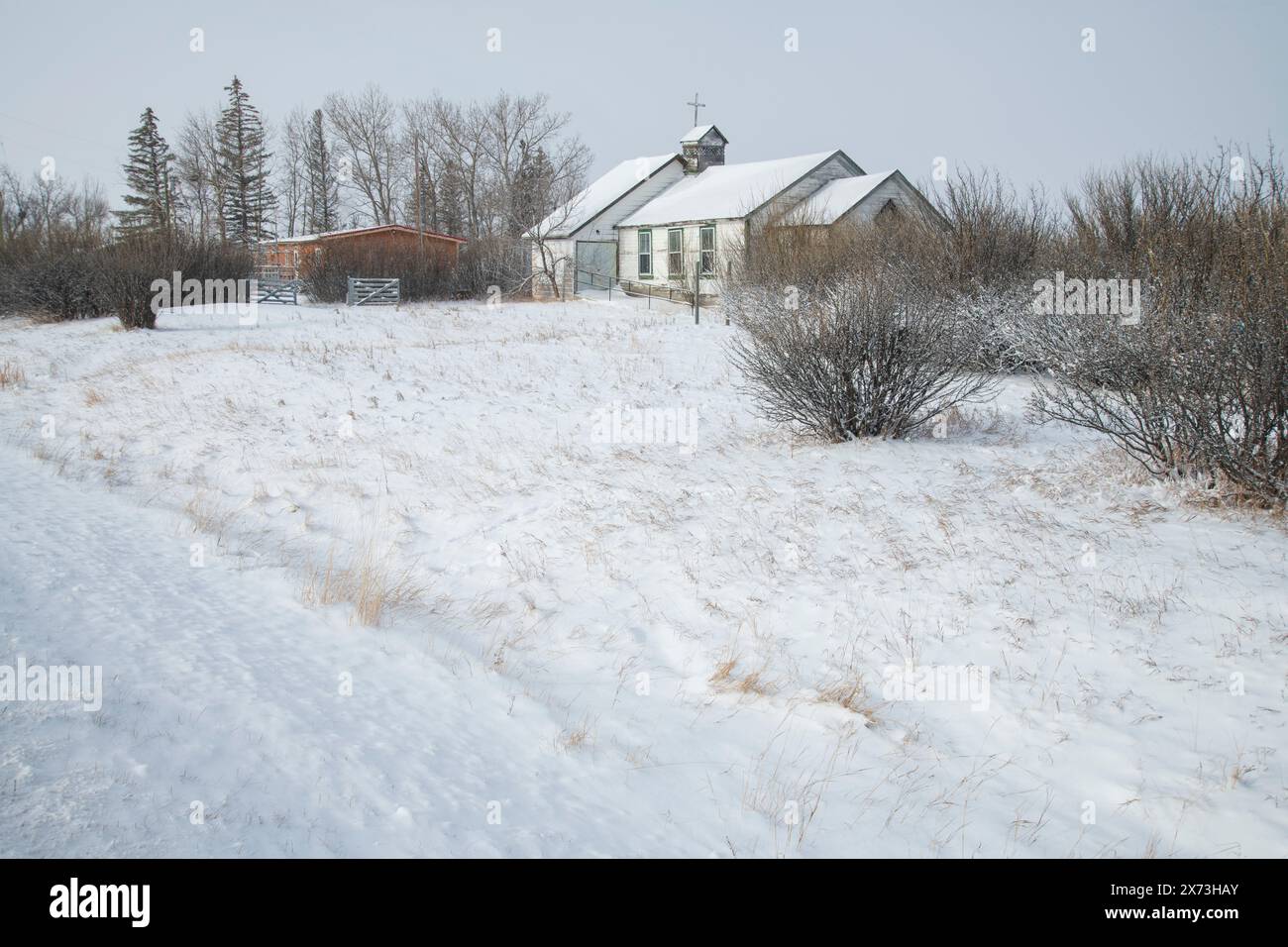 Canada, Alberta,Piikani Reserve, church in snow Stock Photo - Alamy