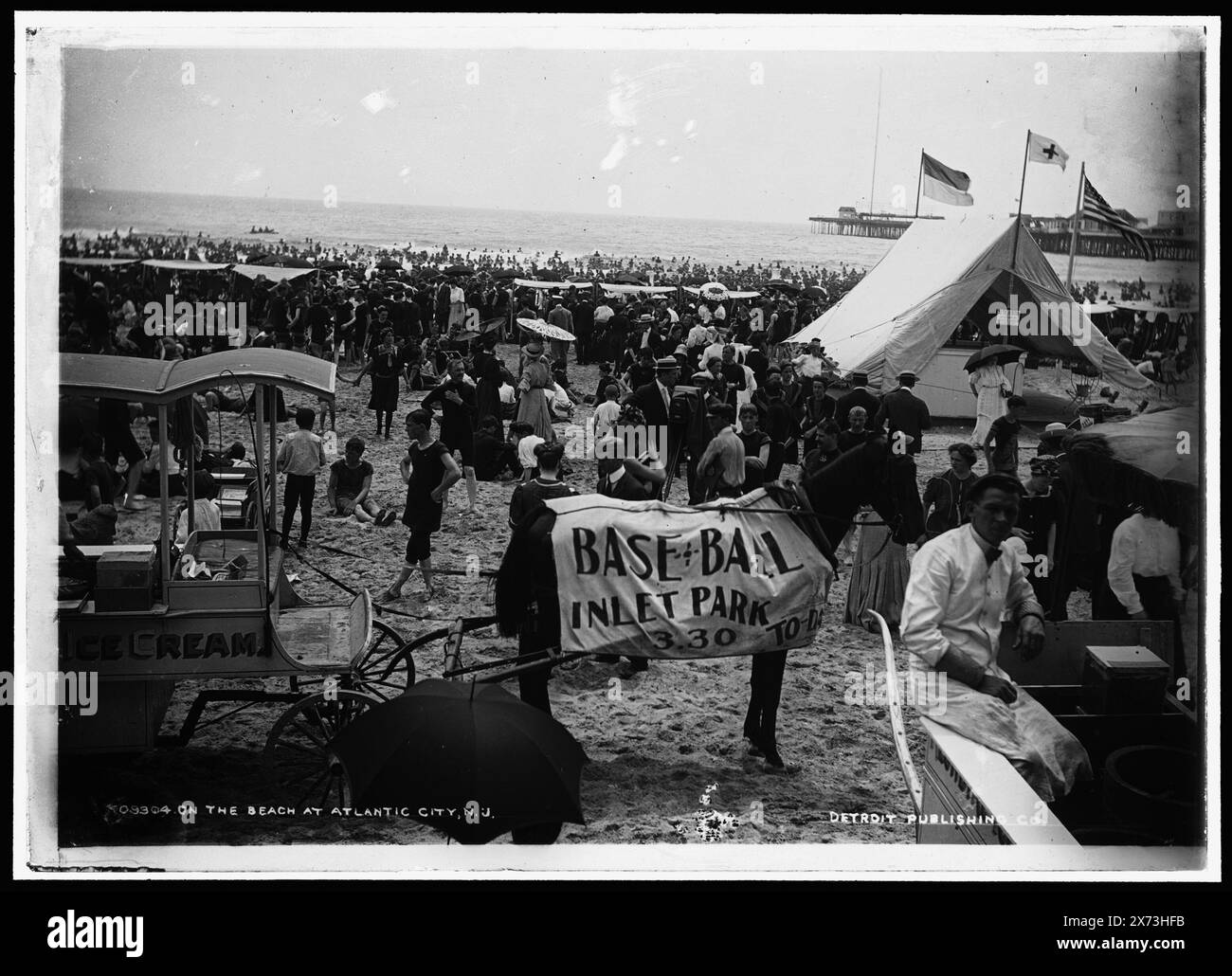 On the beach at Atlantic City, N.J., Corresponding glass transparency ...