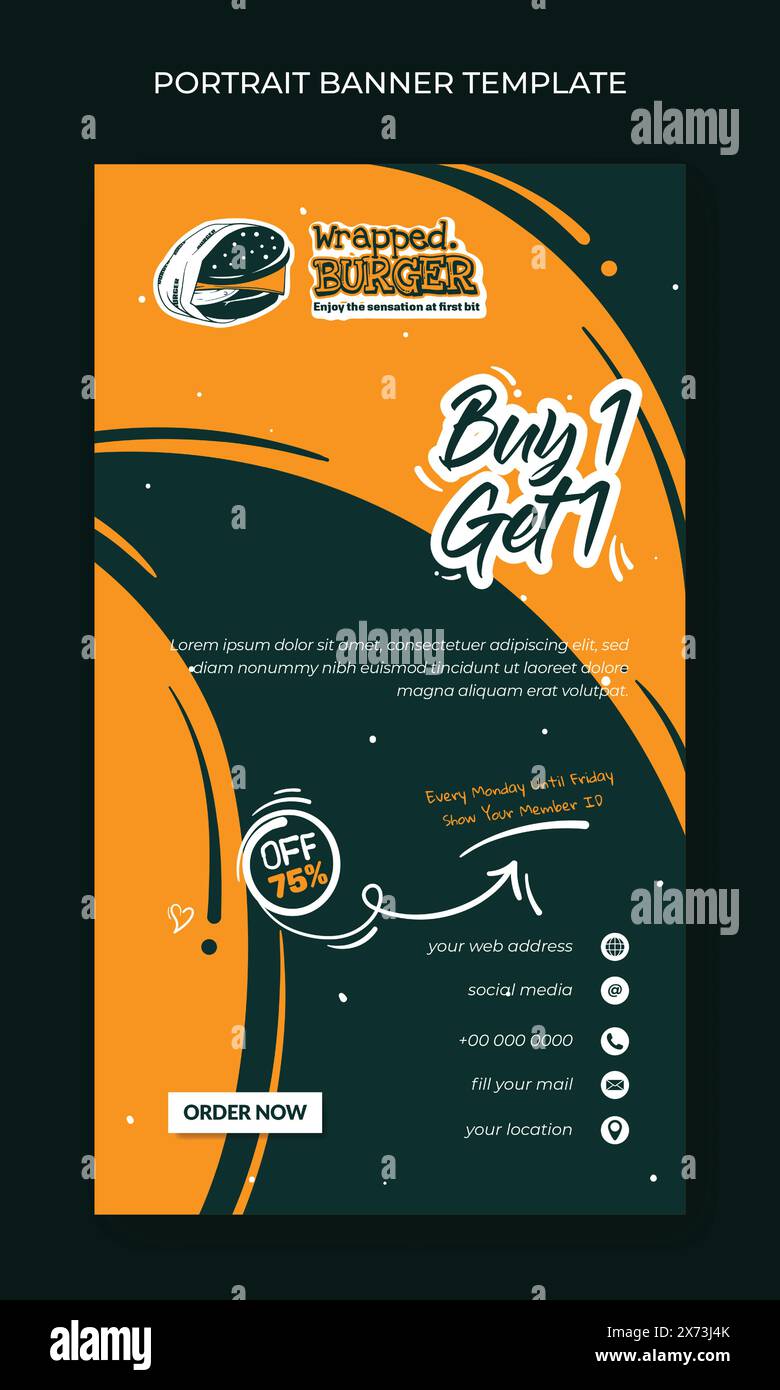 Banner template in portrait orange green background with abstract ...