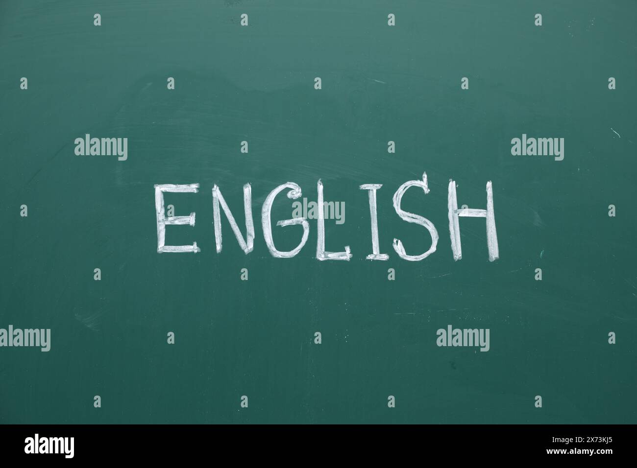 Word English written with chalk on green board Stock Photo - Alamy