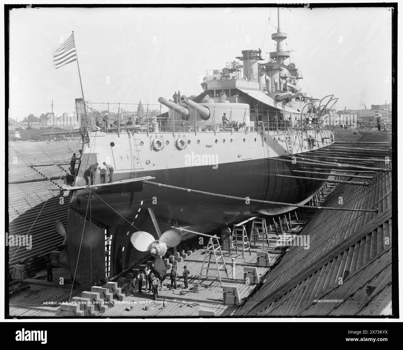 U.S.S. Oregon in dry dock, Brooklyn Navy Yard, Attribution based on ...