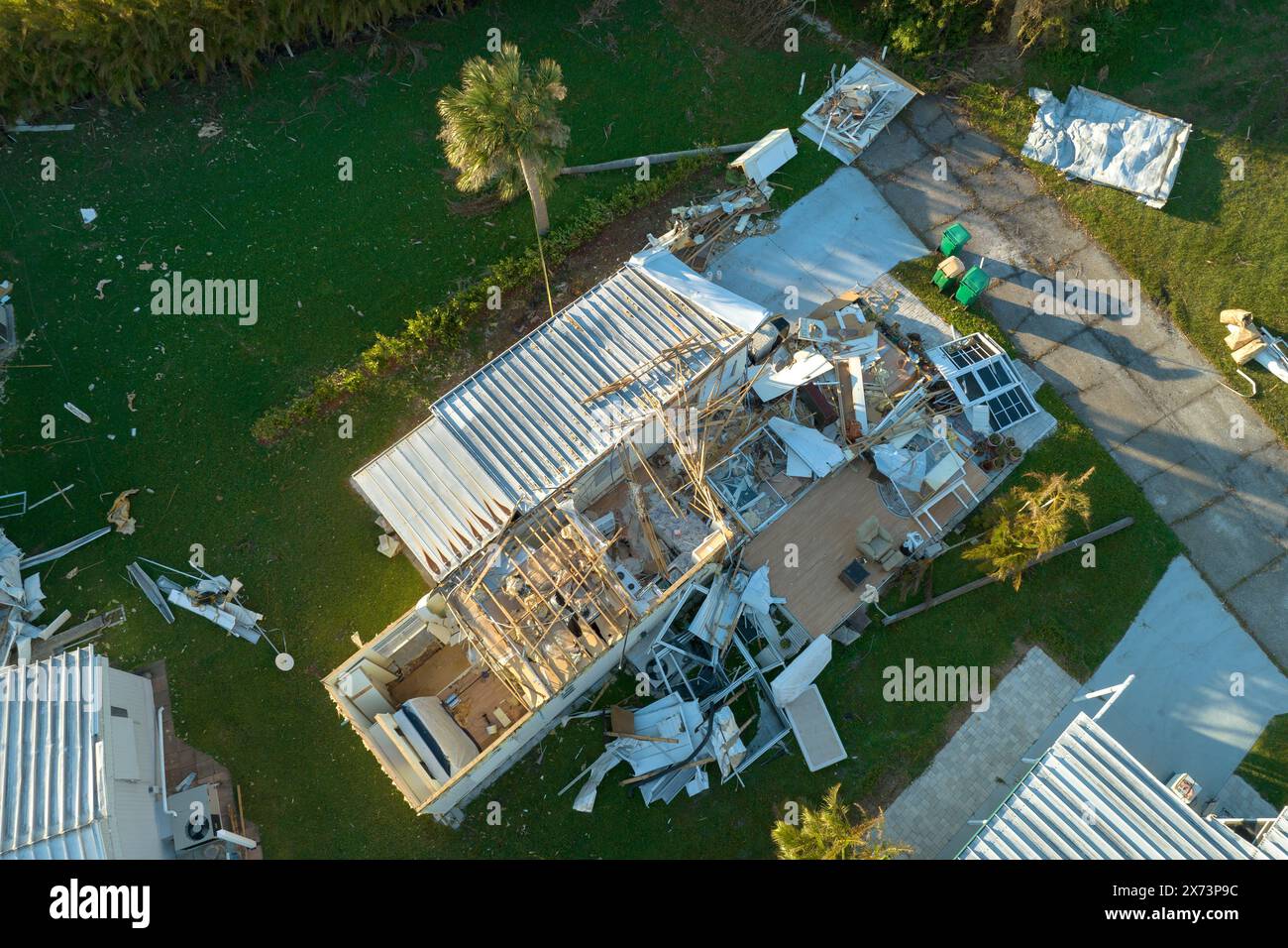 Florida Southwest region after hurricane season. Collapsed and damaged ...