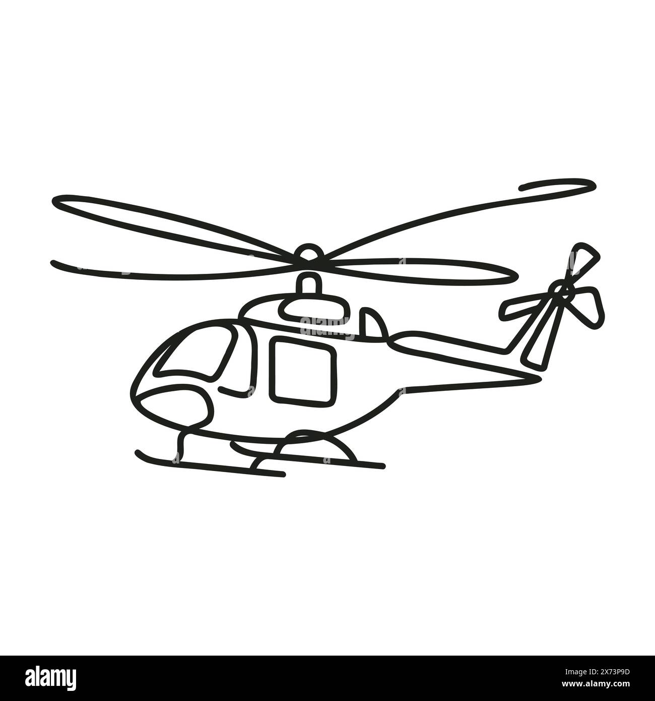 continuous line helicopter in flight. Drawing black thin line on white ...