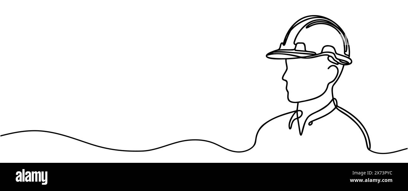 Single continuous line drawing of a young builder. Business concept of ...
