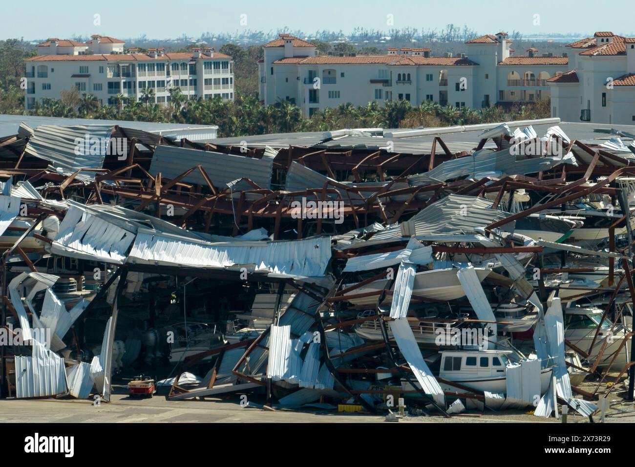 Boat station destroyed by hurricane wind in Florida coastal area ...