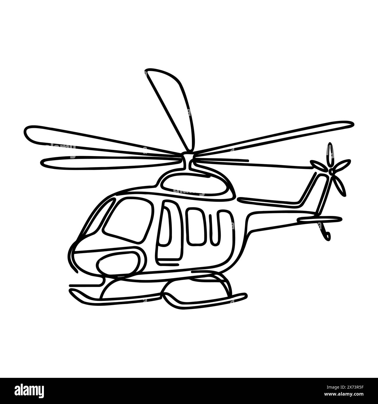 continuous line helicopter in flight. Drawing black thin line on white ...