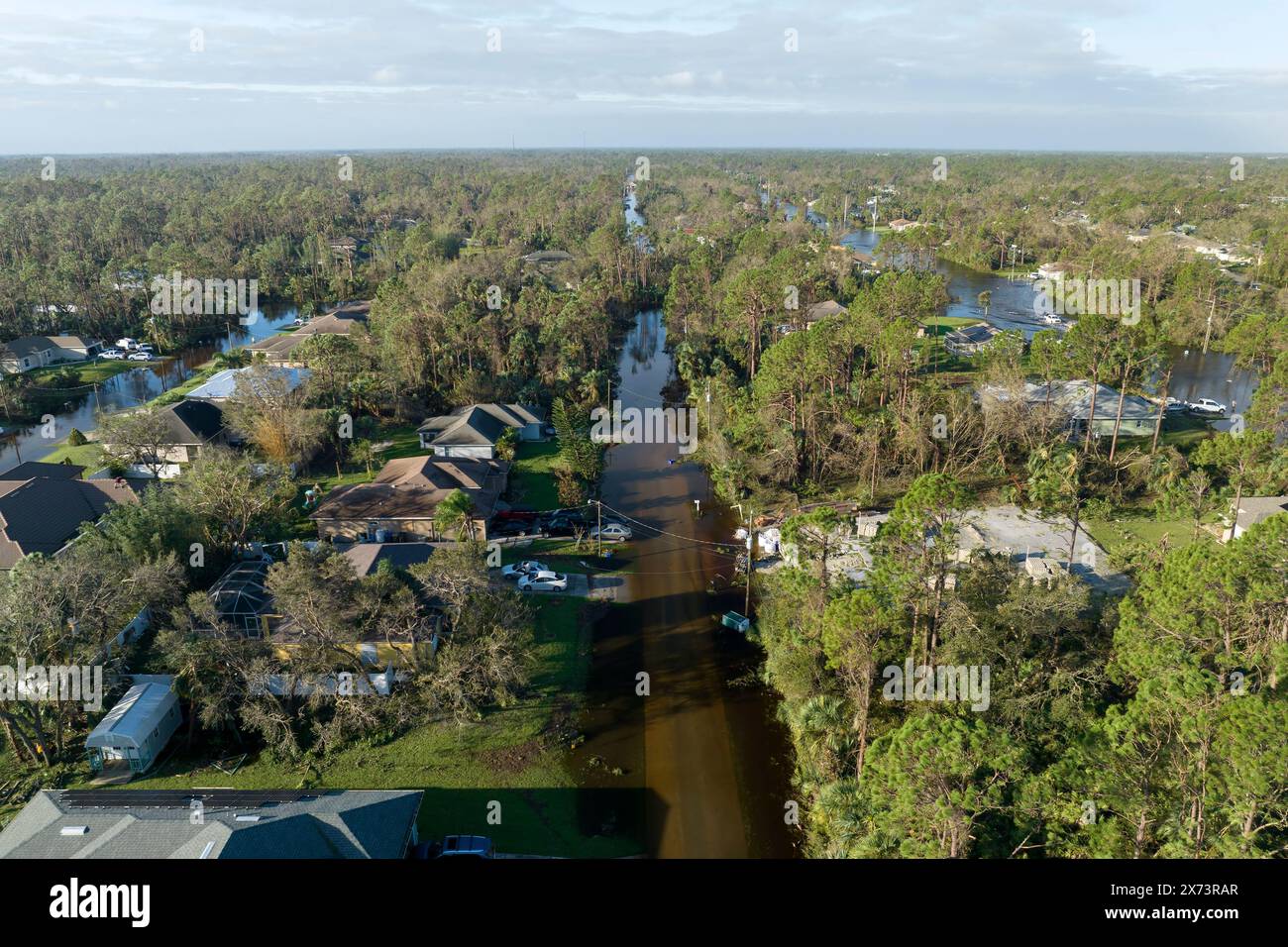 Aftermath of natural disaster. Flooded houses by hurricane rainfall in ...