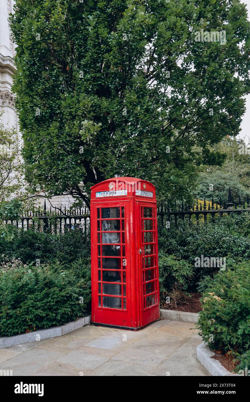 Iconic red telephone boxes in central London Stock Photo - Alamy