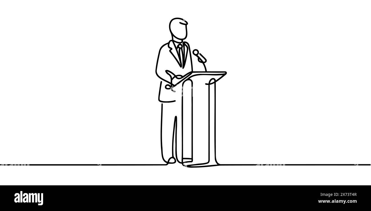 A man in a suit behind the podium, one continuous line of speeches on ...