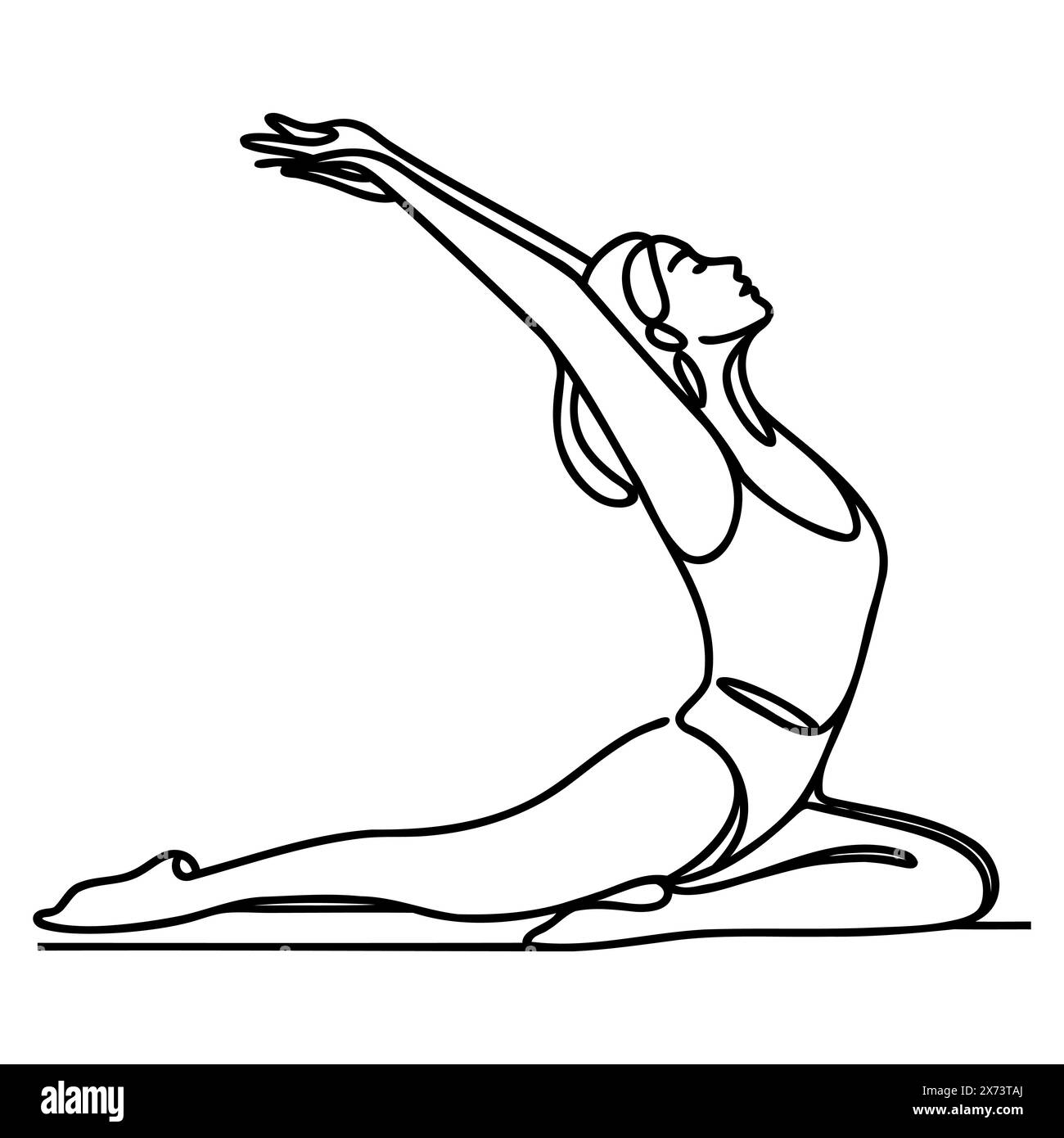 Continuous line art or One Line Drawing of a woman stretching arms is ...