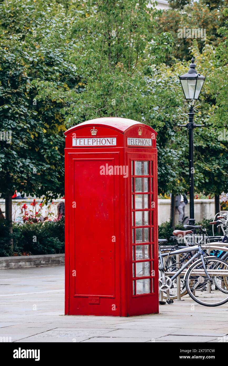 Iconic red telephone boxes in central London Stock Photo - Alamy