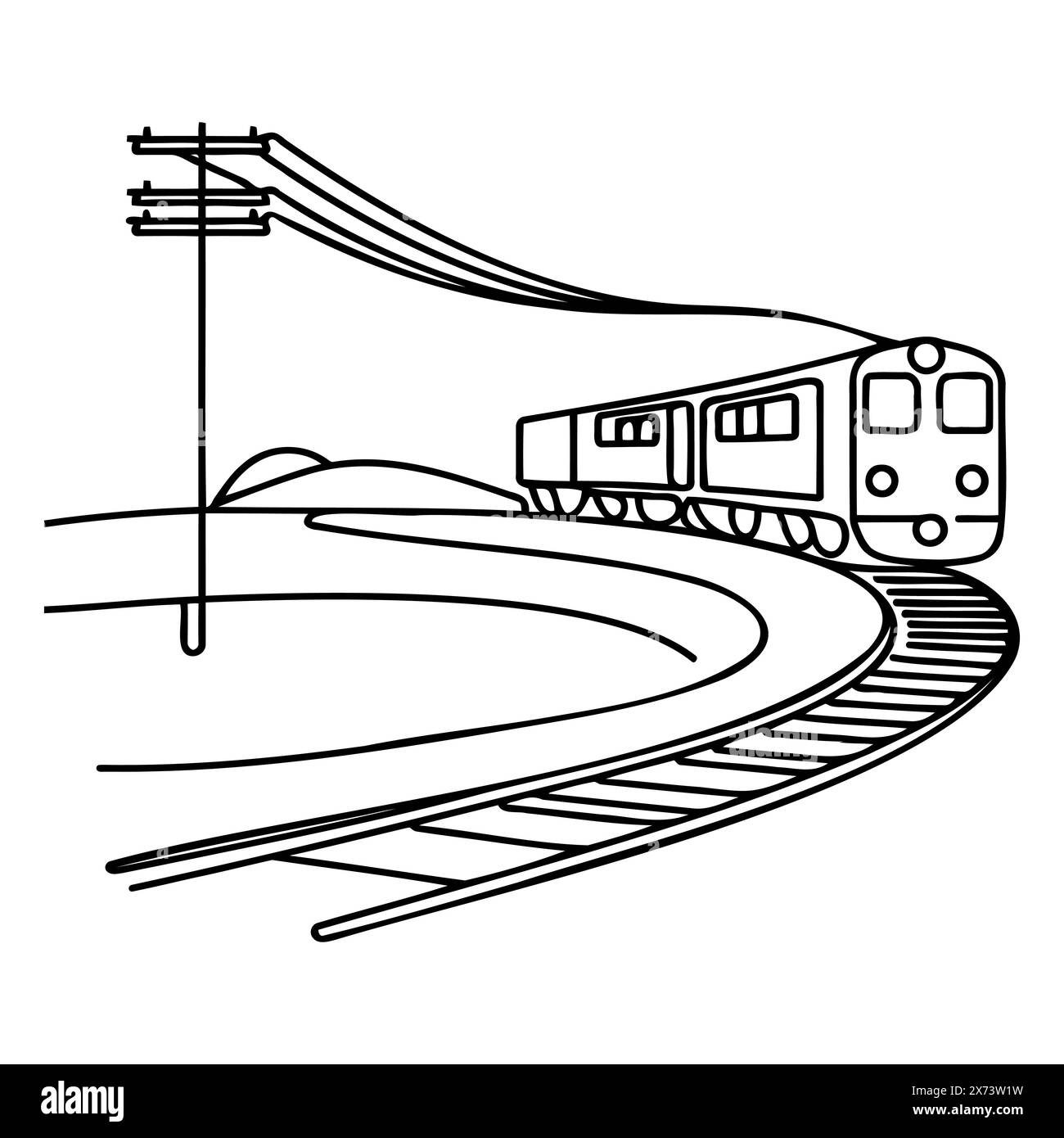 Continuous line vector illustration of a railway track. one line train ...