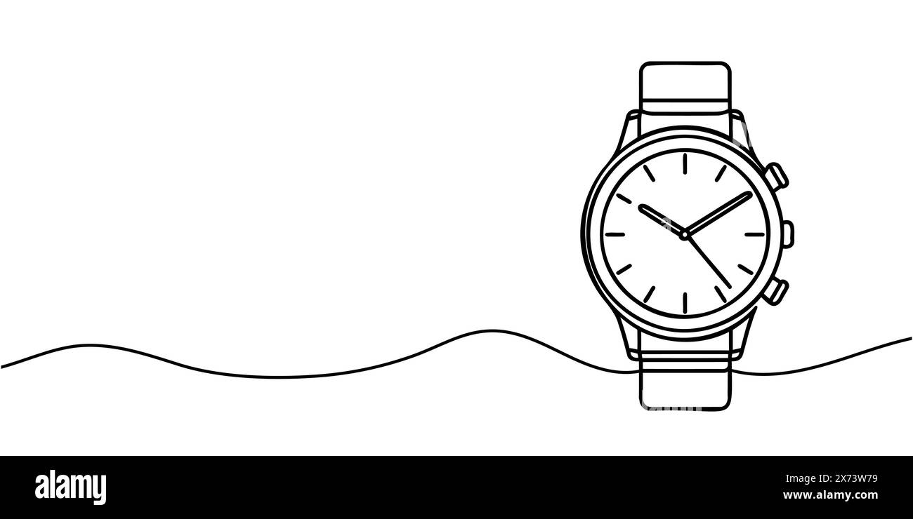Watch one line continuous. Line art watch isolated on transparent ...