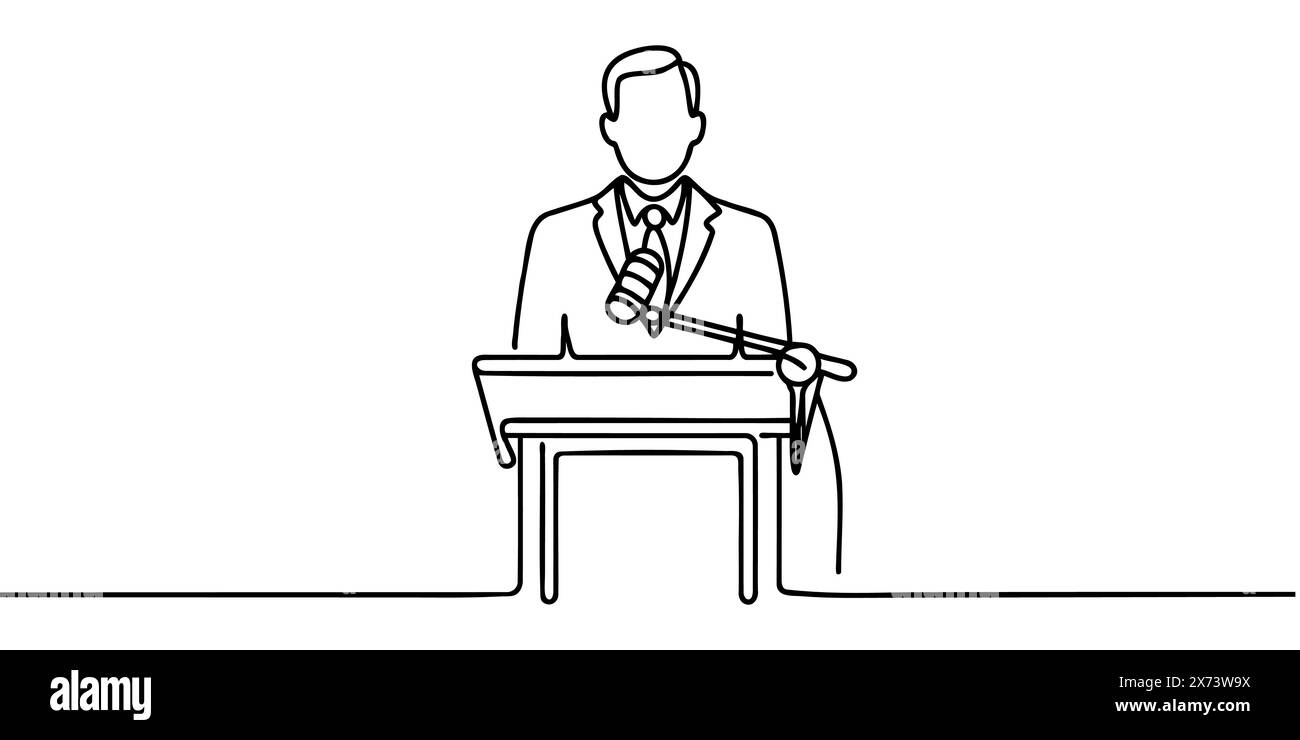 A man in a suit behind the podium, one continuous line of speeches on ...