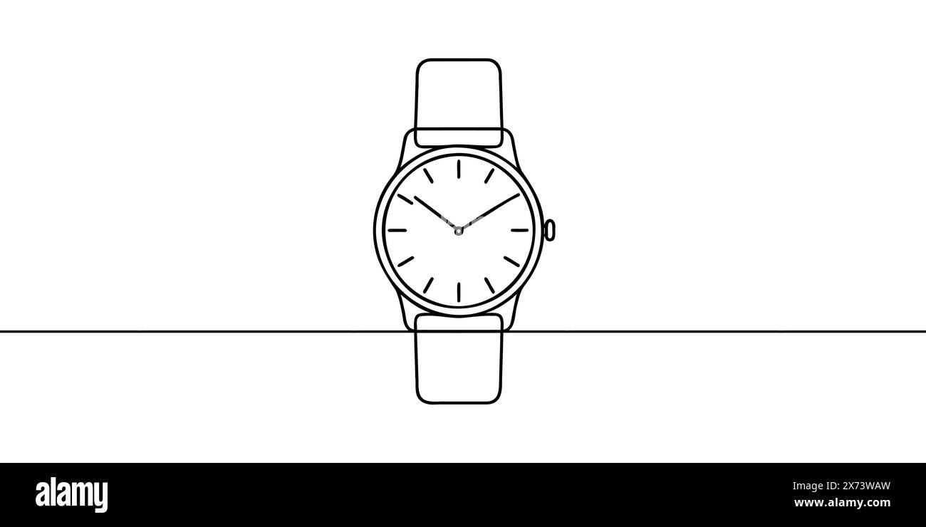 Watch one line continuous. Line art watch isolated on transparent ...
