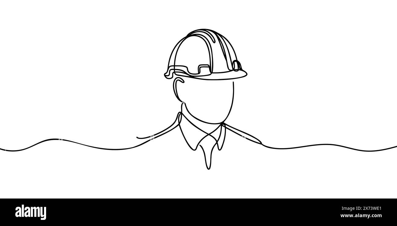Single Continuous Line Drawing Of A Young Builder Business Concept Of
